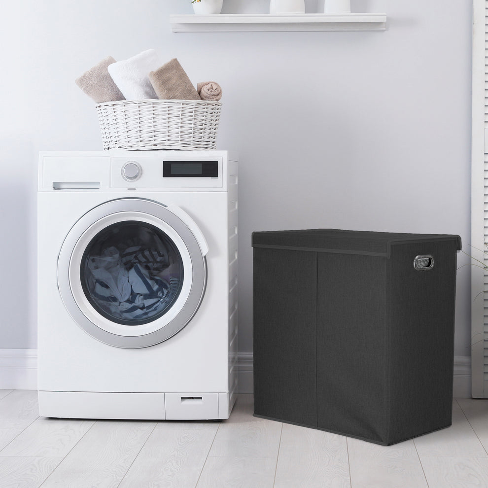 Collapsible Double Laundry Hamper with Removable Liners & Magnetic Lid ...